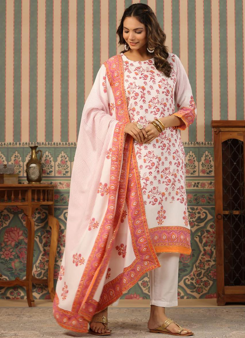 Buy Mul Mul Cotton Multi Colour Traditional Wear Printed Readymade ...