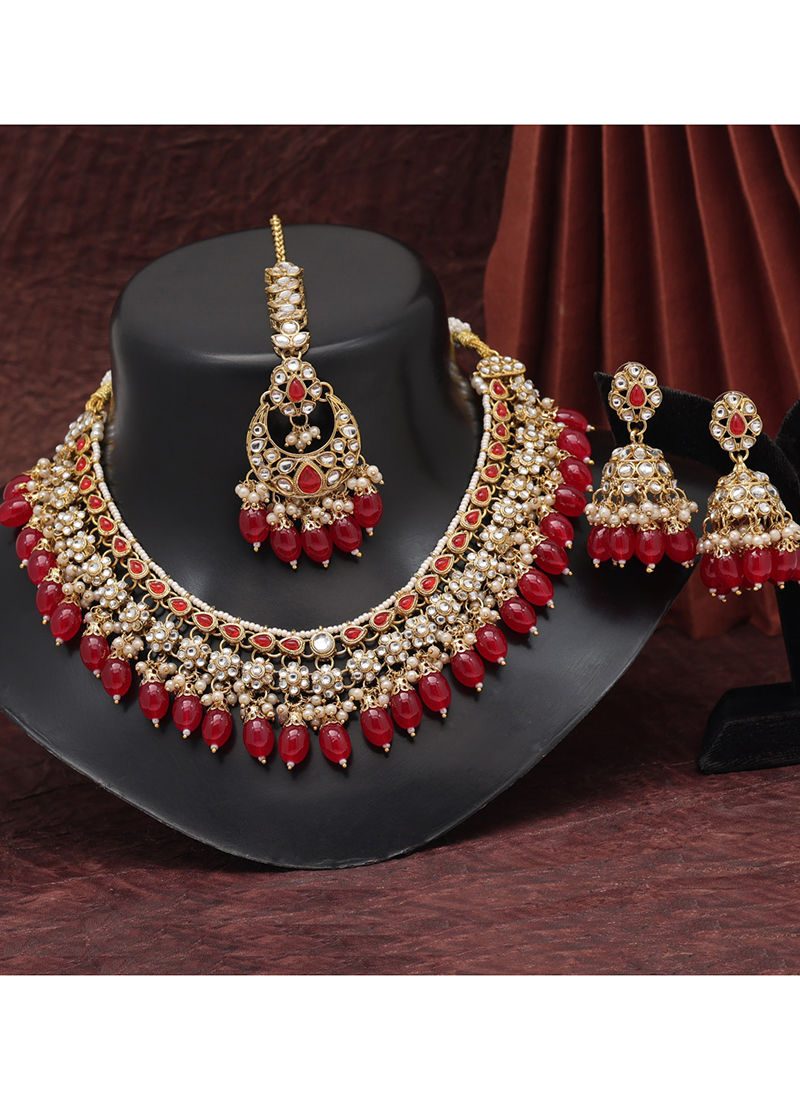 Buy Traditional Wear Red Color Kundan Necklace Set Online From ...