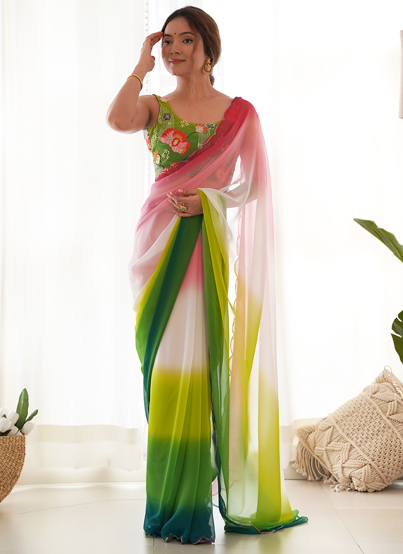 Buy Dual Shaded Georgette Multi Colour Traditional Wear Sequins Work ...