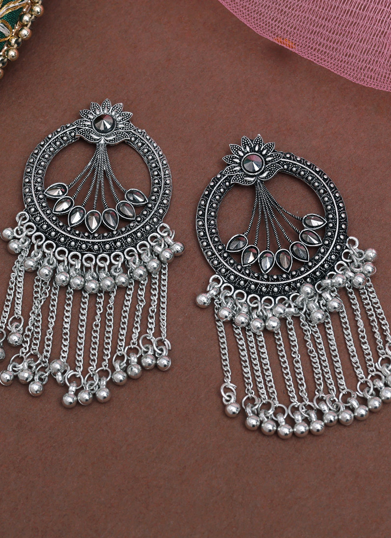 Buy Traditional Wear Silver Color Oxidised Long Earrings Online From Wholesale Salwar