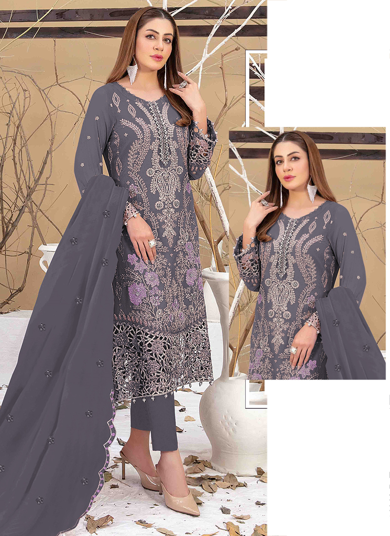 Buy Faux Georgette Dark Gray Party Wear Multi Thread Work Pakistani ...
