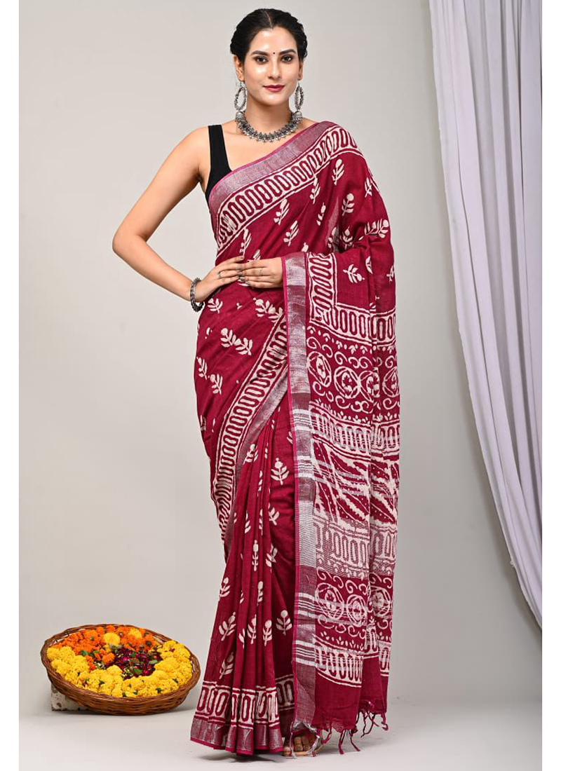 Buy Cotton Red Daily Wear Printed Saree Online From Wholesale Salwar.