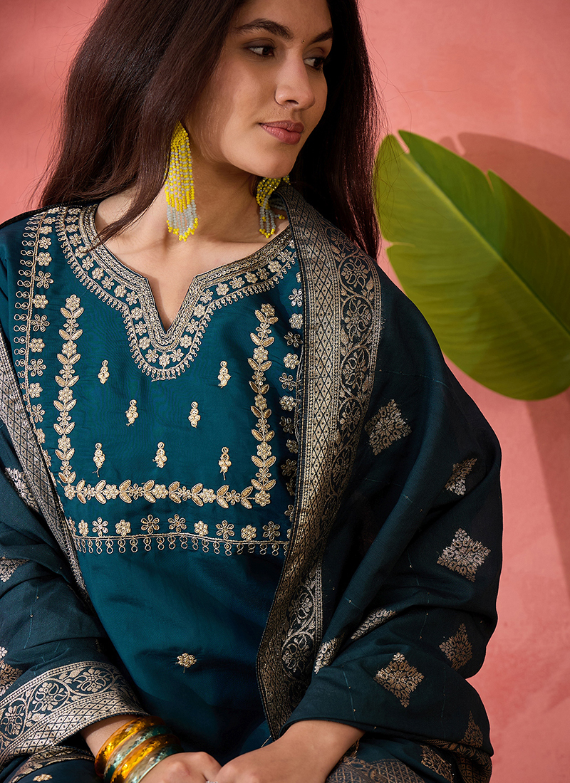 Buy Roman Silk Rama Ceremonial Wear Embroidery Work Readymade Straight ...