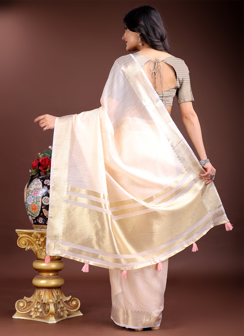 Buy Cotton Peach Ceremonial Wear Printed Saree Online From Wholesale ...