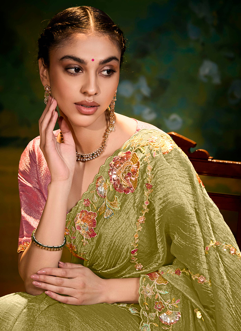 Buy Fancy Green Wedding Wear Weaving Saree Online From Wholesale Salwar.