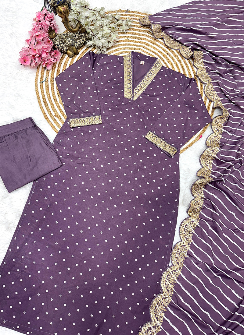 Buy Muslin Silk Purple Traditional Wear Embroidery Work Readymade ...