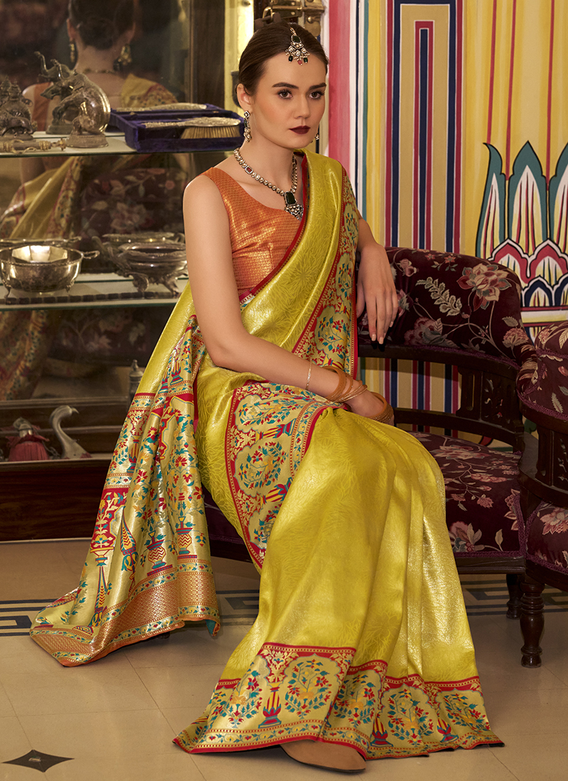 Buy Soft Tissu Silk Mustard Traditional Wear Weaving Saree Online From ...