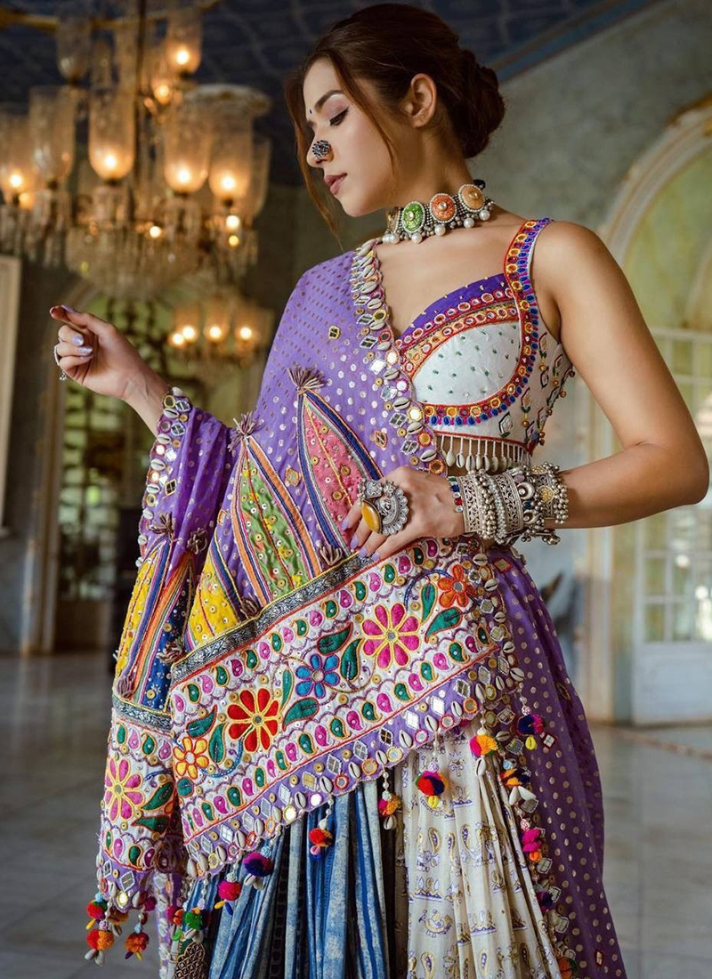 Buy Butter Silk Multi Color Navratri Wear Digital Print Work Lehenga ...