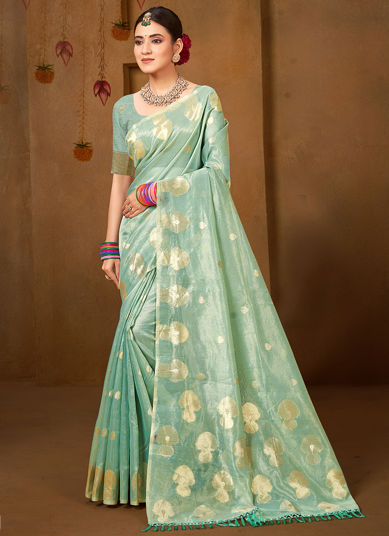 Buy Munga Kota Sea Green Wedding Wear Weaving Work Saree Online From ...