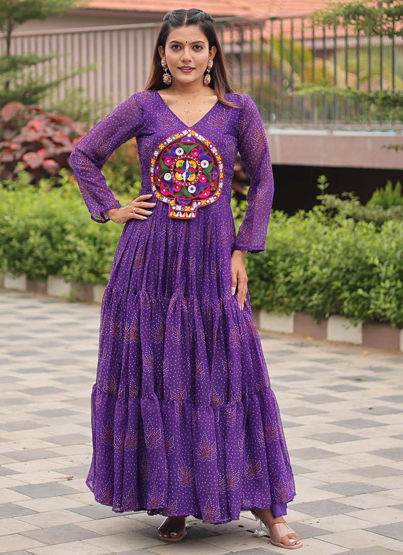 Buy Faux Georgette Purple Navratri Wear Gamthi Work Readymade Gown ...