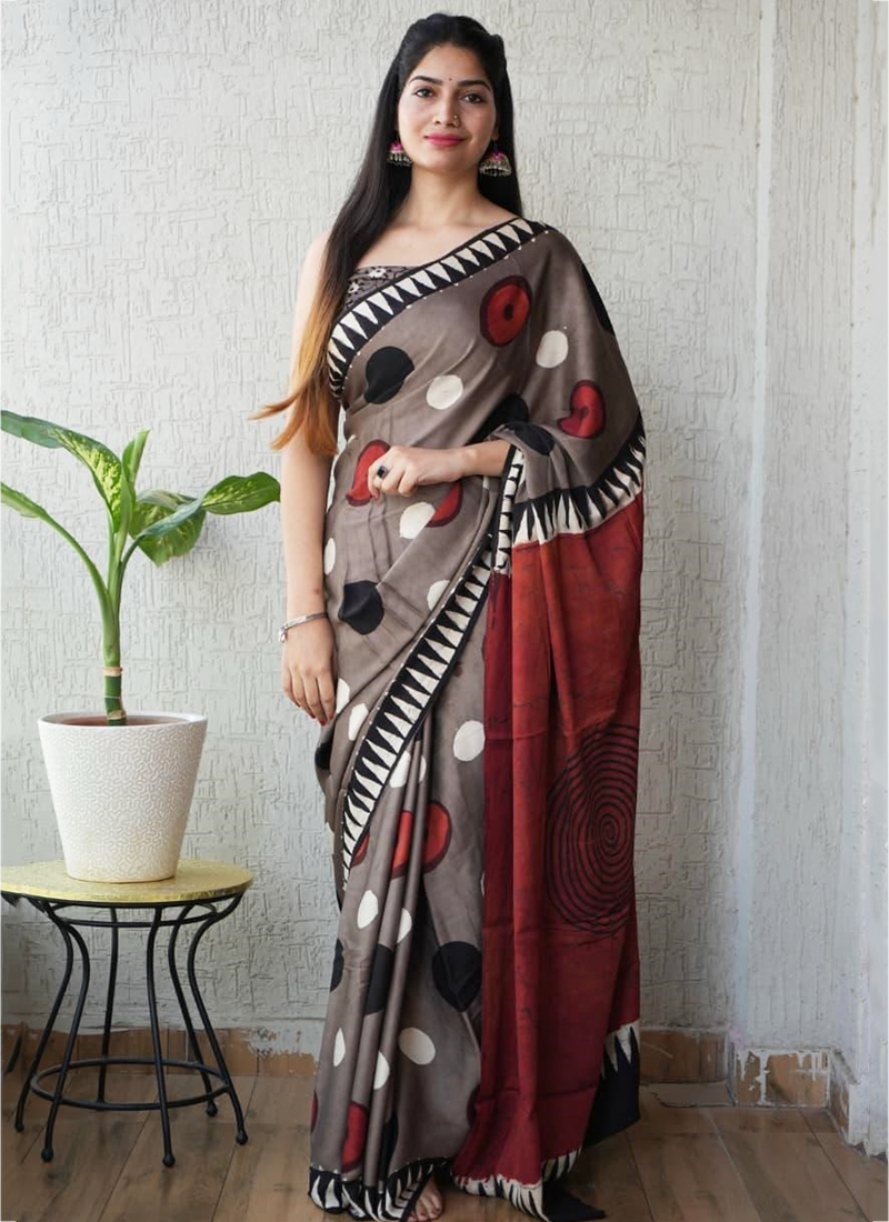 Buy Modal Silk Multi Color Daily Wear Block Print Work Saree Online ...