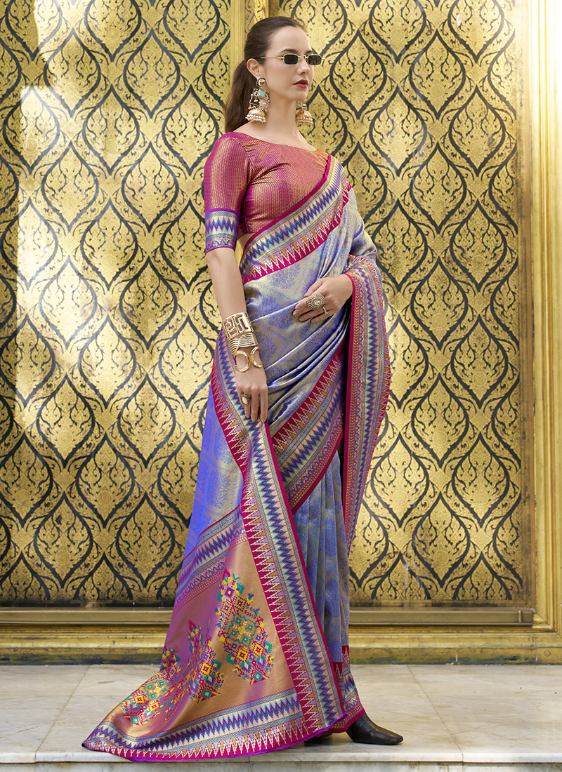 Buy Tissue Silk Blue Festival Wear Weaving Saree Online From Wholesale ...