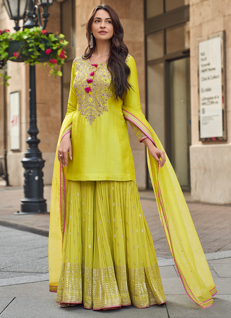 Buy Premium Silk Parrot Green Party Wear Embroidery Work Readymade ...