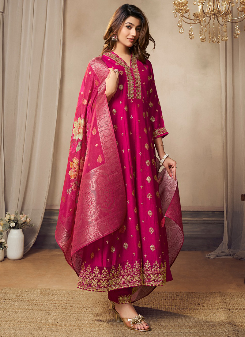 Buy Silk Rani Party Wear Embroidery Work Readymade Anarkali Suit Online ...