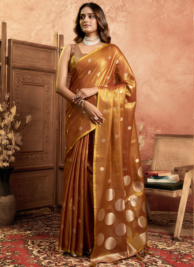 Buy Tissue Silk Mustard Yellow Wedding Wear Weaving Work Saree Online ...