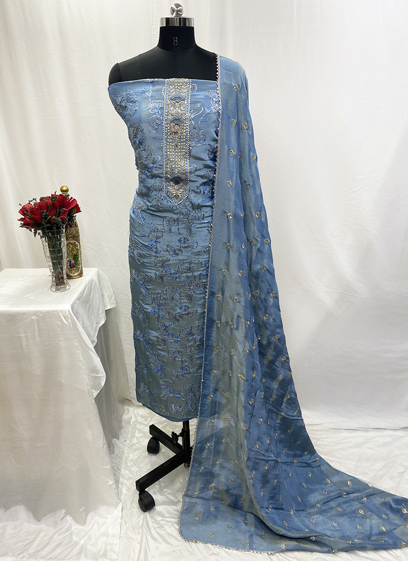 Buy Shimmer Blue Party Wear Thread Work Readymade Salwar Suit Online ...