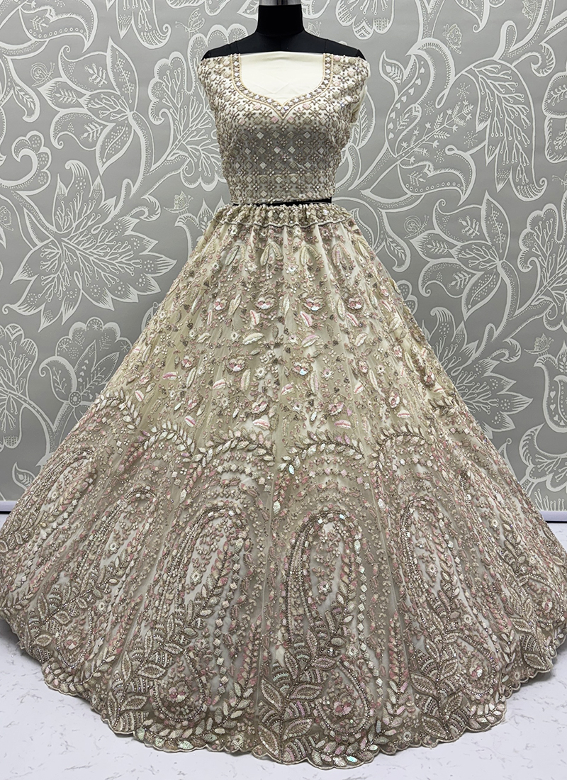 Buy Heavy Net Off White Wedding Wear Thread Work Lehenga Choli Online ...