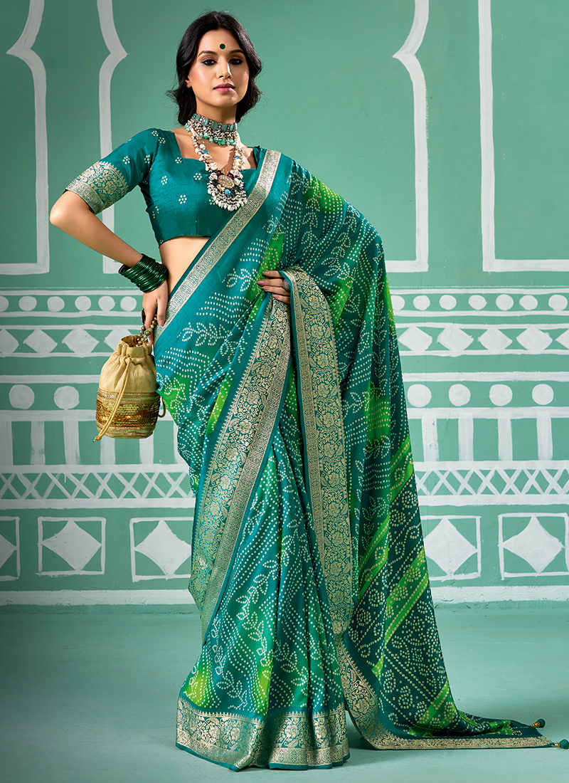 Buy Victoria Soft Peacock Blue Party Wear Digital Print Work Saree ...