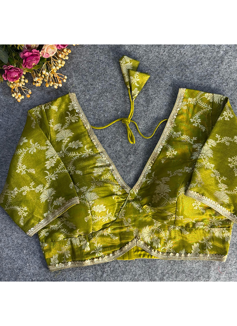 Buy Cosmos Shimmer Mehendi Traditional Wear Jacquard Work Readymade ...