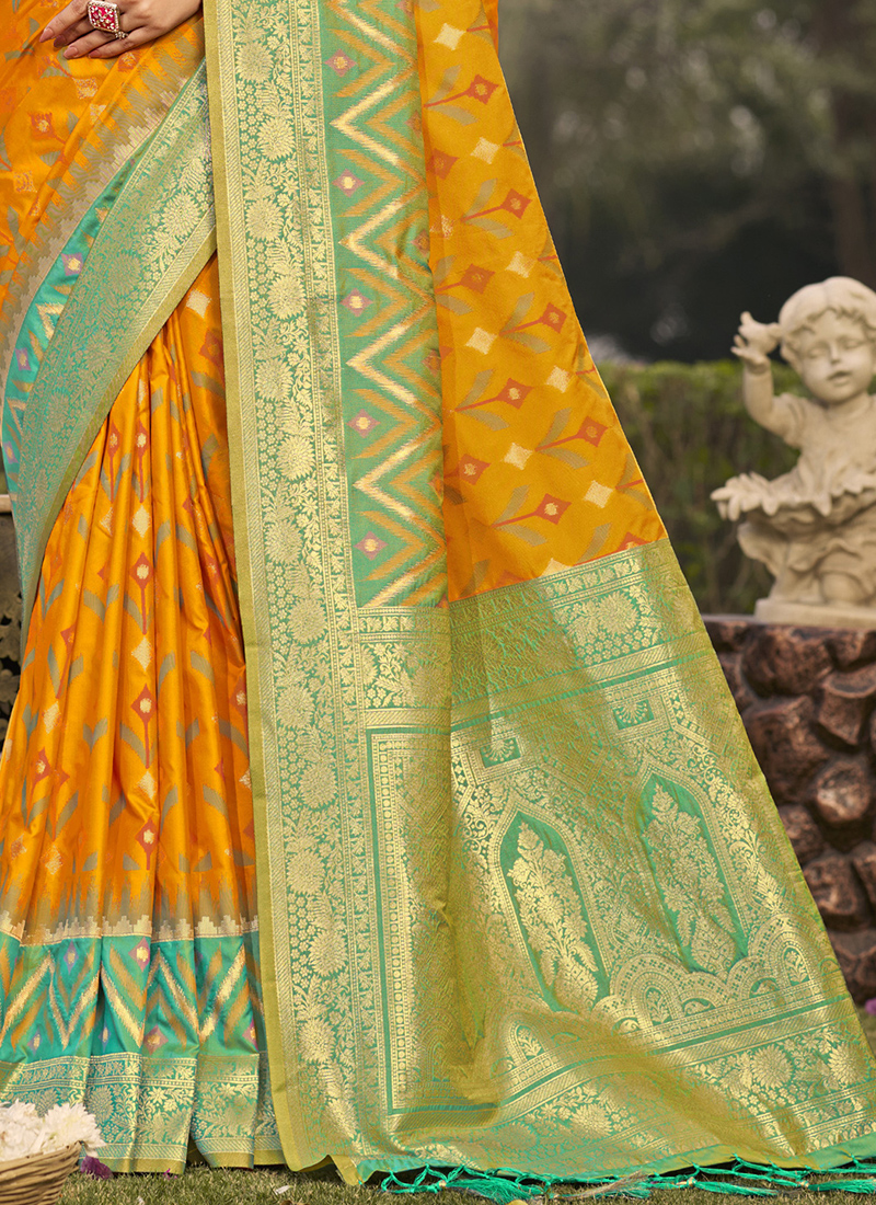 Buy Silk Mustard Traditional Wear Weaving Saree Online From Wholesale ...
