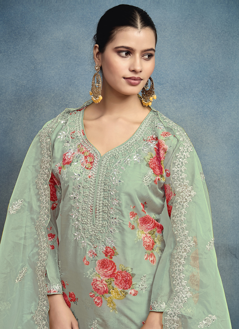 Buy Taby Silk Sky Blue Ceremonial Wear Sequins Work Readymade Suit ...