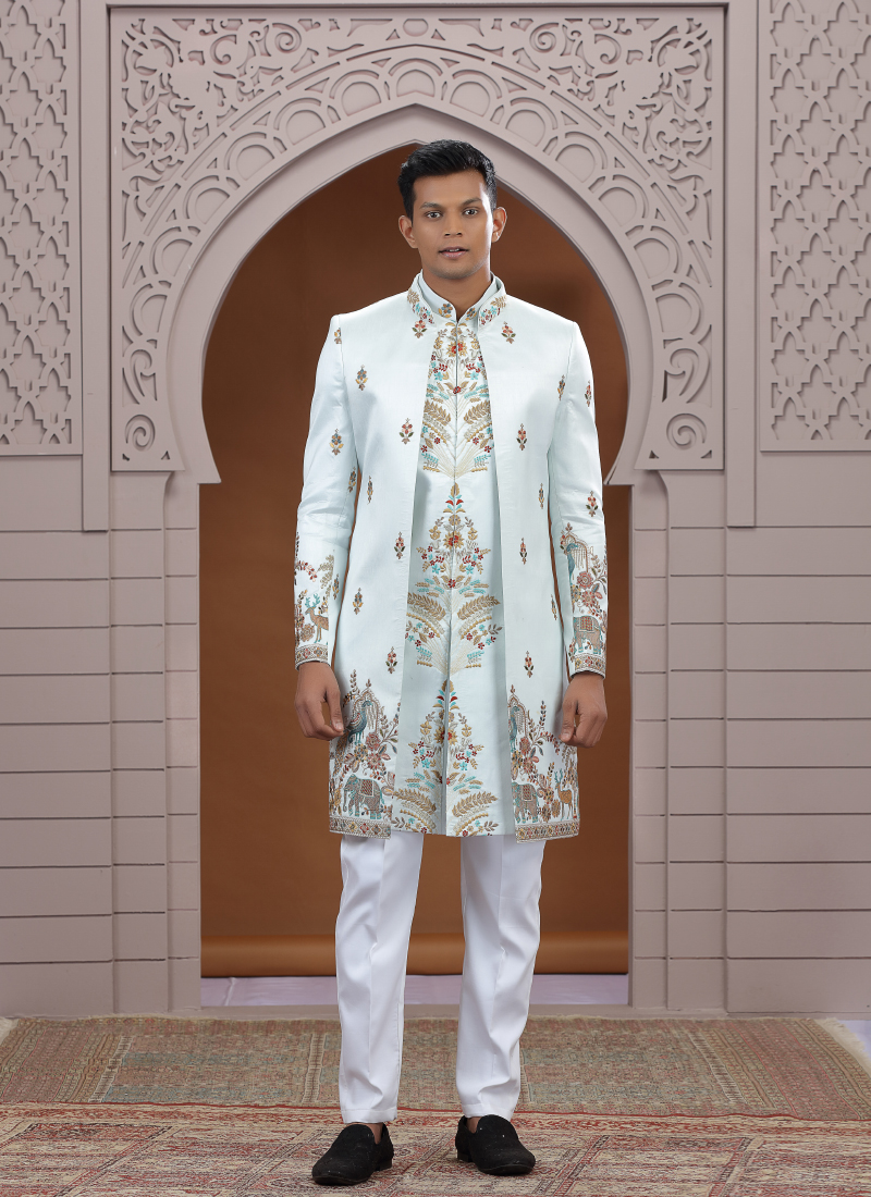 Art Silk Wedding Wear Readymade Indo Western Sherwani 13 Pieces Catalog ...