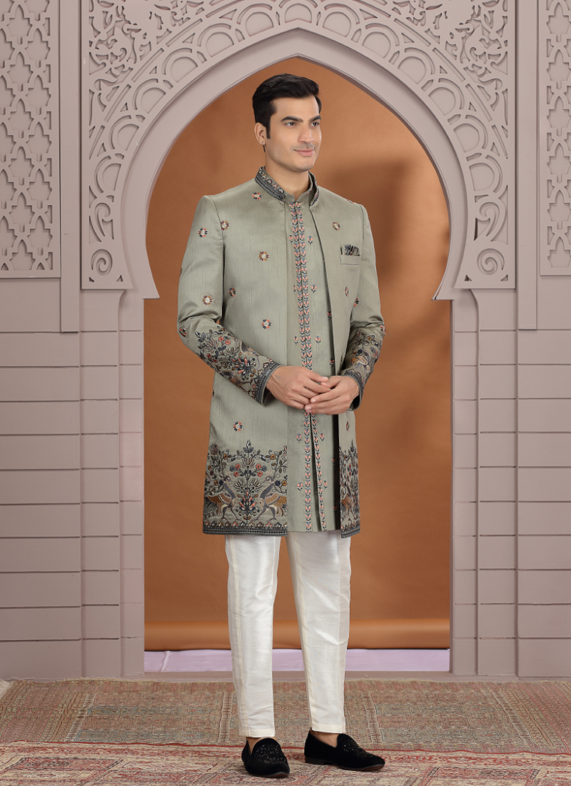 Art Silk Wedding Wear Readymade Indo Western Sherwani 13 Pieces Catalog ...