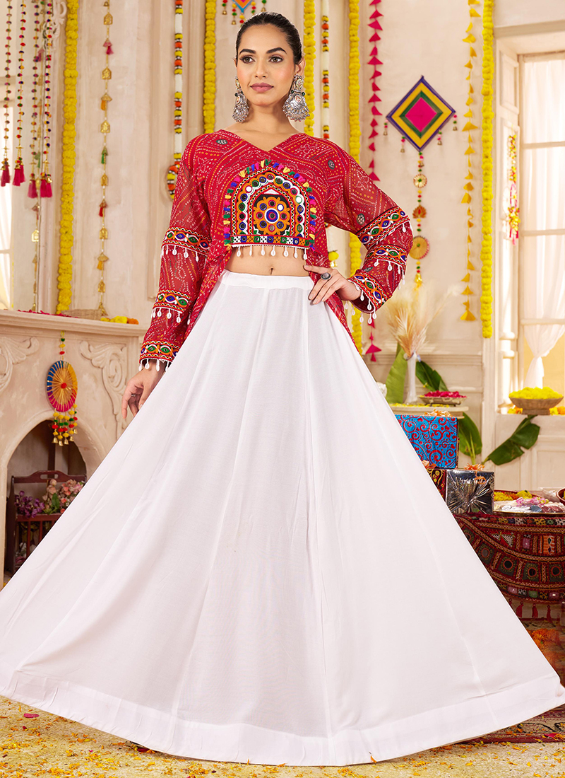 Buy Rayon Red Navratri Special Faux Georgette Readymade Lehenga Choli ...