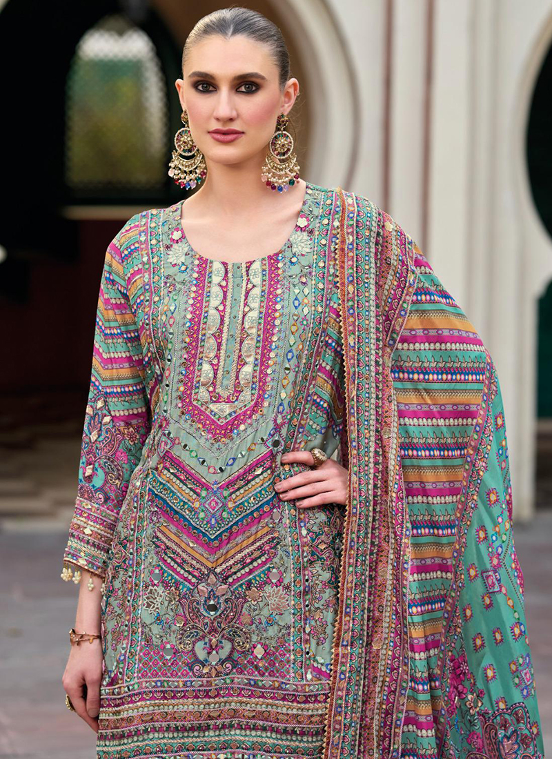 Buy Chinon Multi Color Party Wear Digital Print Work Readymade Sharara ...